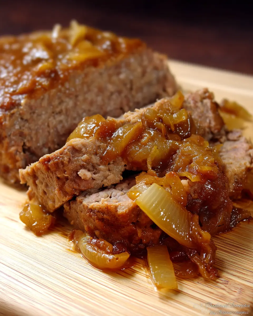 Pain de viande, sauce BBQ et oignons caramélisés - Recette Bio